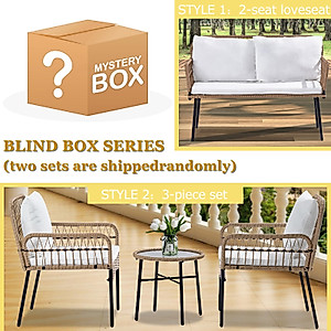 Outdoor Patio Furniture , All-Weather Wicker Rattan Woven Furniture Boho Small Sofa or Garden Chair Set for Porch, Balcony, Lawn and Terrace 2-Seat Patio Couch or 3-Piece Bistro Set Random Delivery