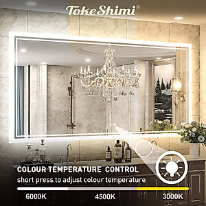 TokeShimi 72x36 Inch Bathroom LED Mirror 3-Color Fashion Style Vanity Make-up Mirror with Light Anti-Fog & Dimmer Touch Switch Adjustable Lights White/Warm/Natural Wall Mounted