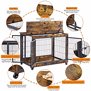 FULUWT Dog Crate Furniture, Indoor Dog Kennel Furniture for Dogs, Dog Crate with Double Doors, Decorative Pet House for Small/Medium/Large Dogs. (Rustic Brown, 38.58'' L x 25.2'' W x 27.17'' H)
