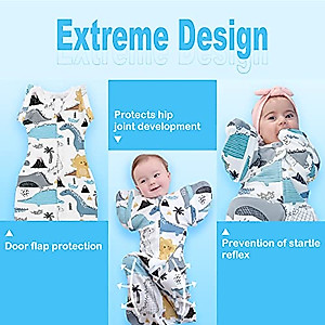 Nearkoi Baby Transition Swaddle Sack,Baby Sleeping Bag with Arms Up Removable Long Sleeve,or Sleeveless,100% Cotton,Baby Sleep Sack for Appease The Baby,Blue,17-22lbs