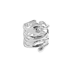925 Women'S Open Ring, Multi-Layer Wrap Wide Face Ring Silver