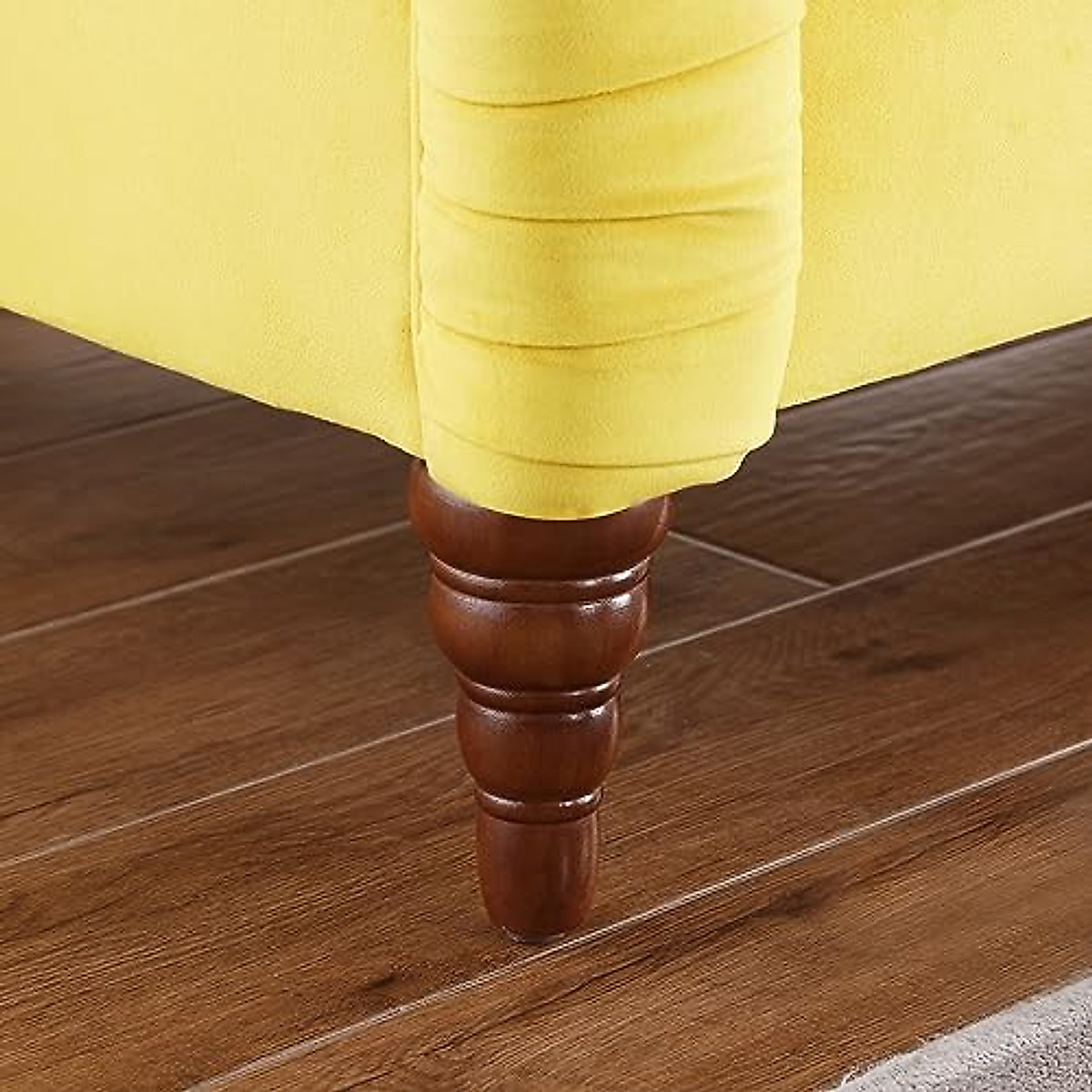 JINS&VICO Sofa Couch, Velvet Accent Sofa with Tufted Back, Upholstered Chesterfield Couch,Modern Sofa with Wood Legs for Living Room Furniture, Yellow