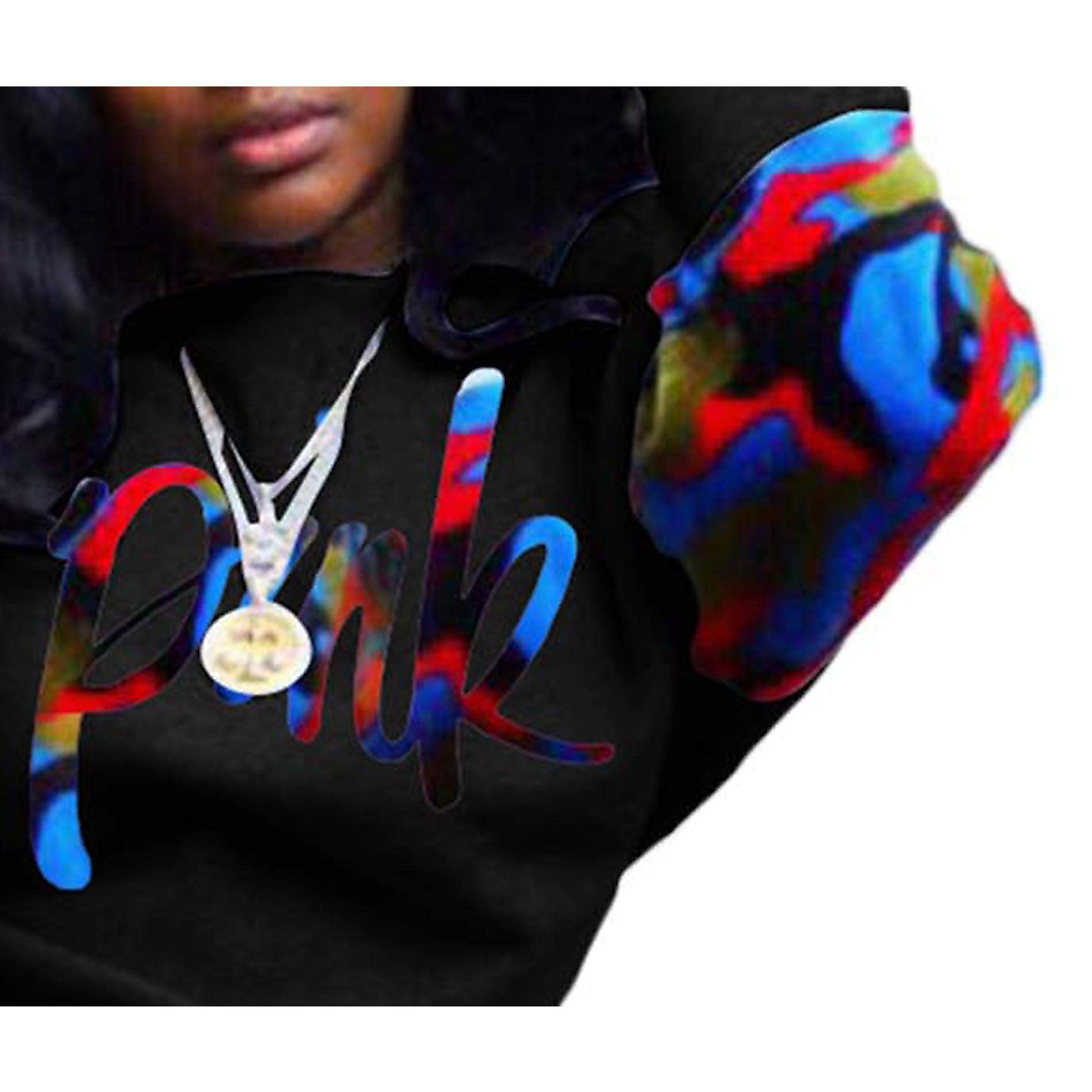 Sexyshine Women's Casual 2 Piece Camo Pink Letter Print Outfits Pullover Sweatshirt Tops and Long Pants Tracksuits Set Plus Size(9759BL,M)