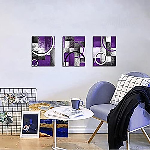 Visual Art Decor Purple and Grey Abstract Geometric Circle Canvas Wall Art Rustic Purple Prints Wall Decor Picture Artwork for Living Room Bedroom Wall Decoration Ready to Hang (Purple)