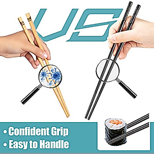 5 Pairs Reusable Chopsticks Dishwasher Safe,9.5 Inch Fiberglass Chopsticks Set, Japanese Chinese Korean Chopsticks for Food, Non-Slip, Easy to Use (Black Chopsticks) (D)