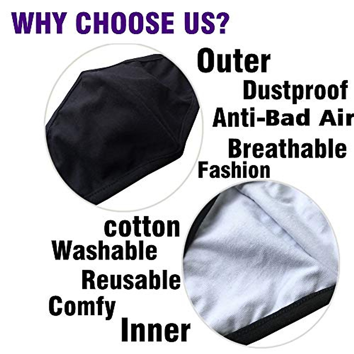 Pack 3 Dust Mouth Mask - All Cotton - Reusable Cloth Comfy Breathable Material Black Pack 3pcs