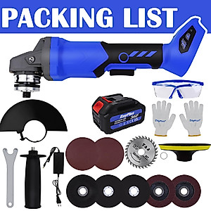 4-1/2 Inch Cordless Angle Grinder, 21V Brushless Angle Grinder Tool Kit with 6.0Ah Lithium-Ion Battery & Charger, 10000 RPM Mini Angle Grinder Cordless for Cutting, Grinding, Polishing