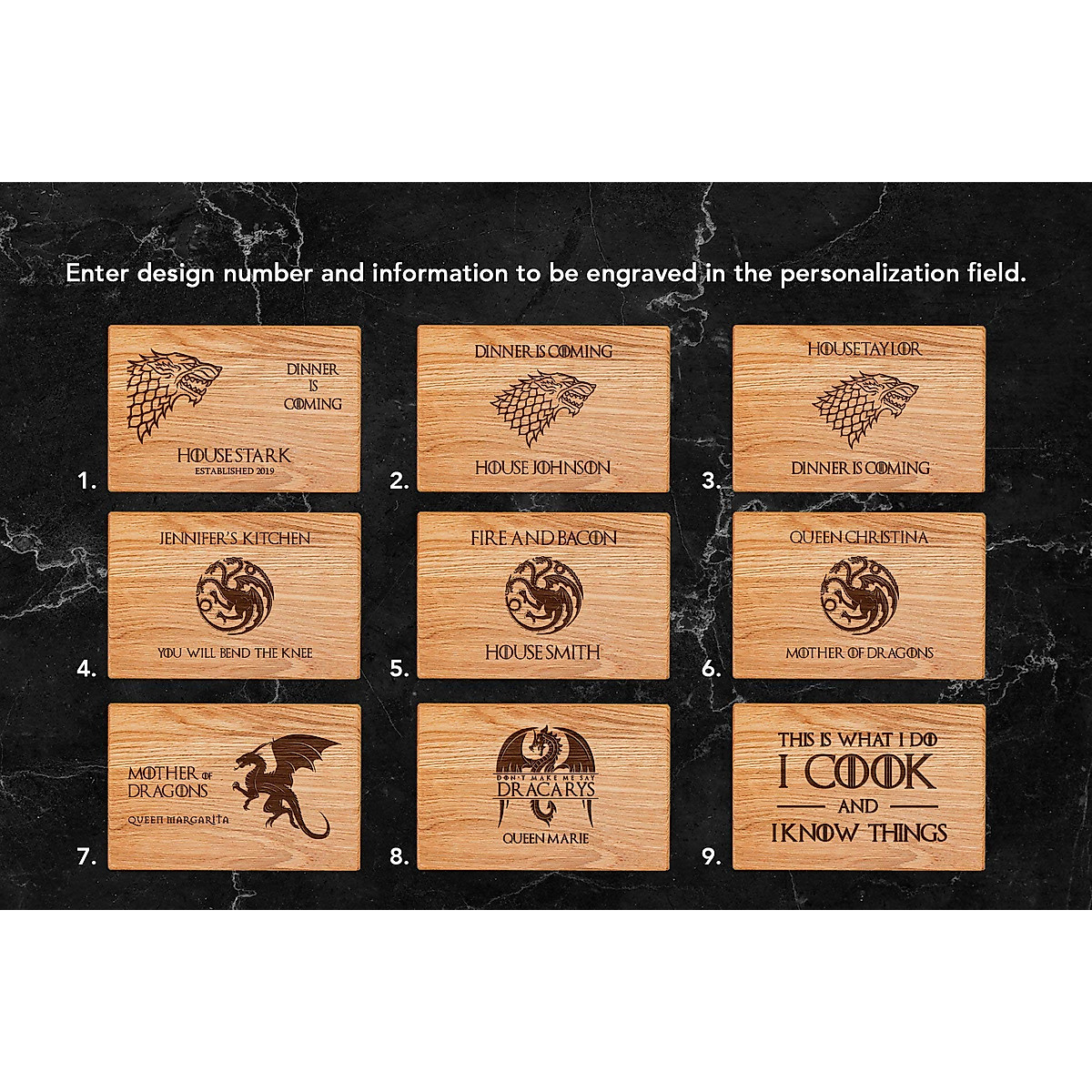 Personalized Cutting Board Dinner is coming Game of thrones House Stark Direwolf Engraved Custom Family chopping Wedding Gift Anniversary Housewarming Birthday game01