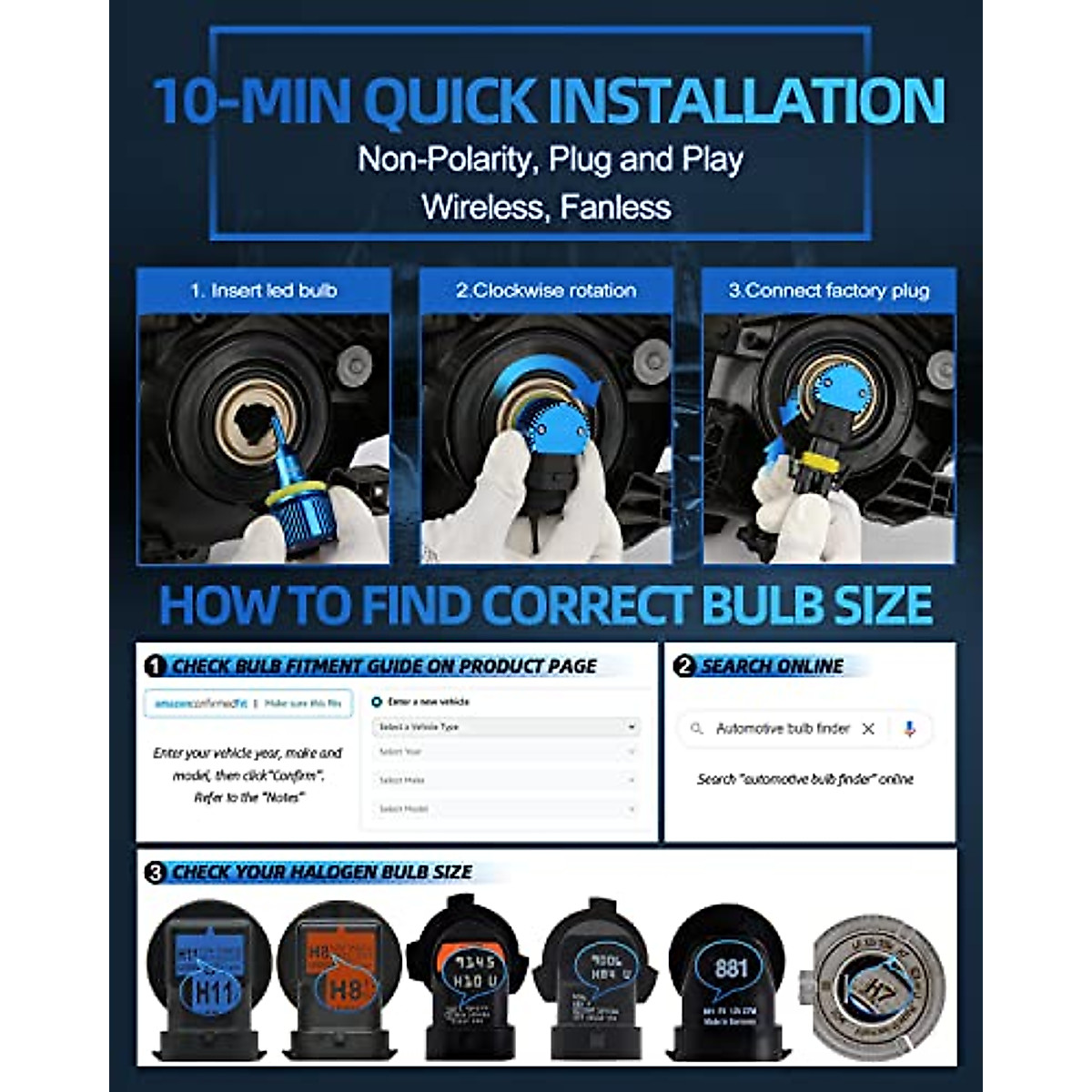 DMEX H11 H8 H16 LED Fog Light Bulbs, 6500K Cool White 5000 Lumens, Non-polarity Fog Light Replacement Bulbs, Pack of 2