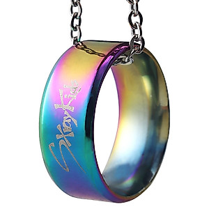 AntaQuyaN 3 Pack Kpop Stray Kids Merch Ring with Necklace, Stray Kids Stainless Steel Jewelry for gifts Stainless Steel Blue Rainbow