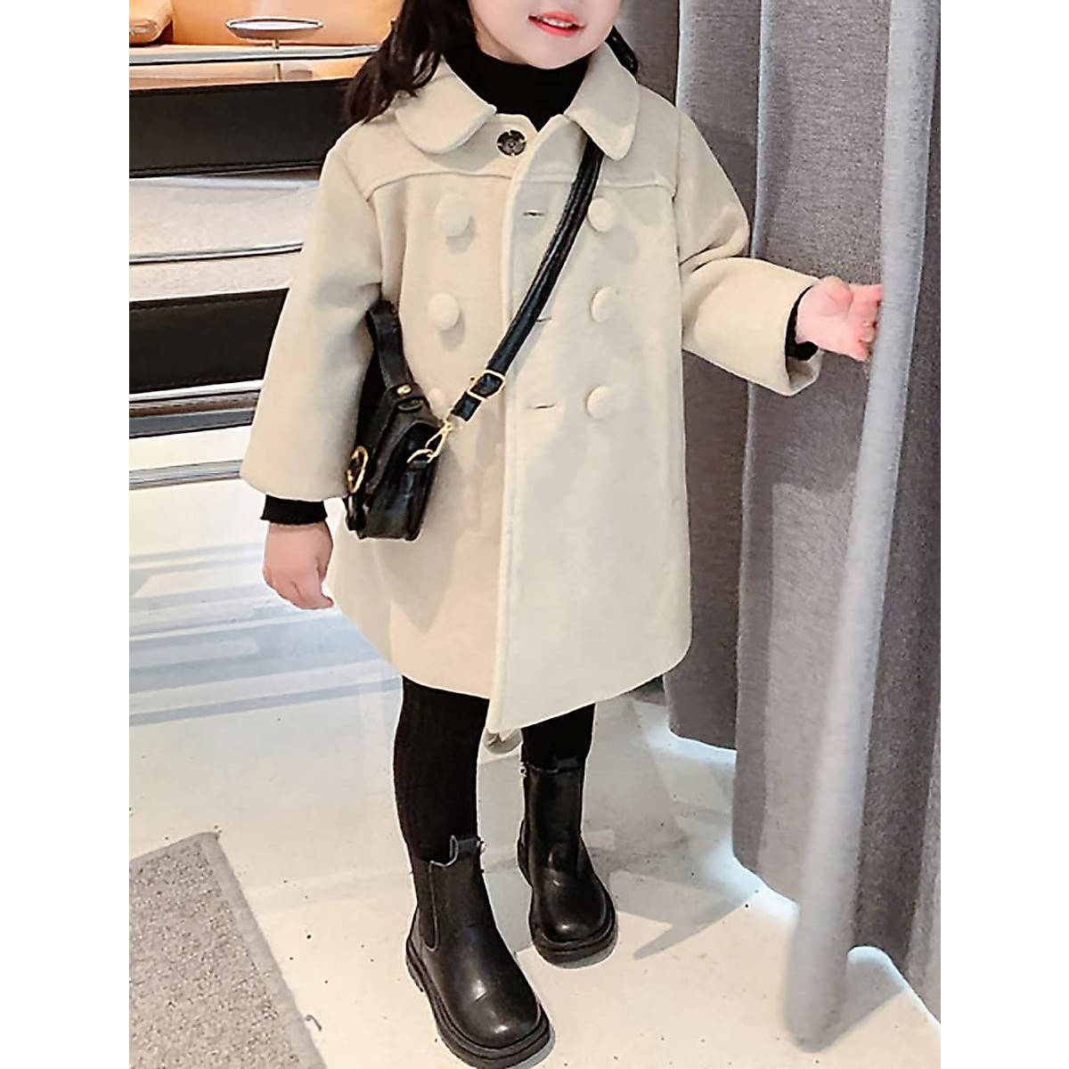 CM C&M WODRO Girls Dress Coat Kids Winter Warm Jacket Long Sleeve Button Trench Coat Pocket Long Peacoat Outerwear 2-7 Years (Beige, 6-7 Years)