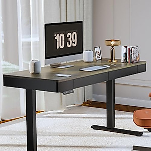 FLEXISPOT Q5 Standing Desk with Drawer, 48 x 24 Inch Electric Adjustable Height Stand Up Desk with Storage Organizer, Whole Piece Wooden Desktop for Home, Office, Computer Workstation, Dark Brown