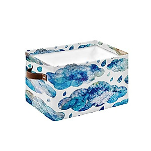 Watercolor Art Storage Bins Large Foldable Storage Baskets for Shelves, Waterproof Cube Storage Boxes with Handles for Closet Nursery Cabinet Living Room Laundry - Autumn Theme Clouds and Raindrops