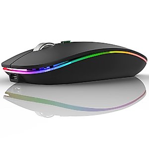 TENMOS Wireless Bluetooth Mouse, LED Slim Dual Mode (Bluetooth 5.1 + USB) 2.4GHz Rechargeable Silent Bluetooth Wireless Mouse with Type C Adapter for Laptop/Macbook/iPad OS 13 and above (Matte Black)