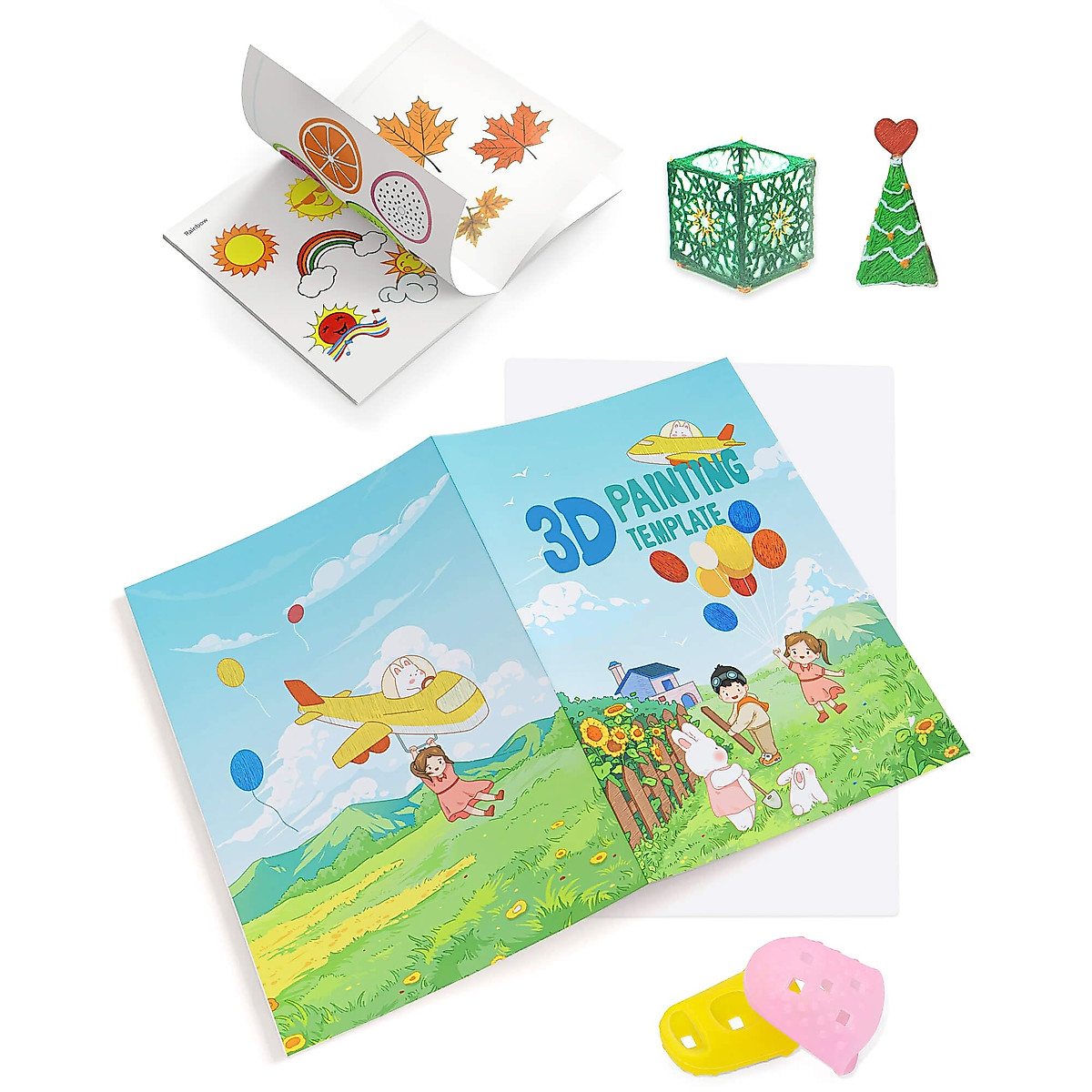 3D Printing Drawing Book, Reusable Colorful 40 Patterns Thick Paper Template with a Clear Plate, Painting Graffiti Template for 3D Pen Kids DIY Gift