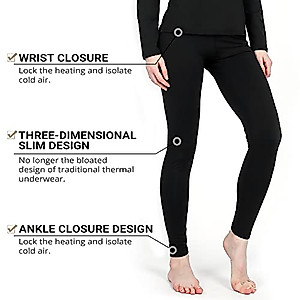 HEROBIKER Women's Thermal Underwear Set, Ultra Soft Thermal Shirt Long Johns Top Bottom Warm with Fleece lined Winter Base Layer Sets M Black