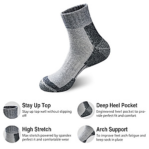 GKX Men's Merino Wool Cushioned Cozy Low Cut Hiking Thermal Boot Socks 3 Pairs