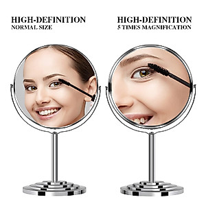 NAYSAYE Round Tabletop Vanity Mirror - Double Sided Makeup Table Mirror Stand with 1X/4X Magnifying (7-inch)