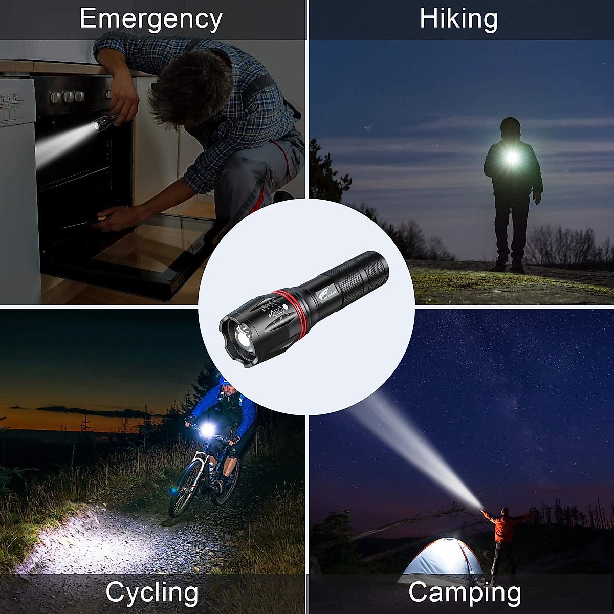 HAUSBELL LED Flashlight 2Pack High Lumens,Bright, Zoomable, Waterproof, Powerful, Emergency Tactical A100 LED Flashlights for Home and 5 Modes, Flashlight for Camping Gear、Hiking、Walking（2Pack）