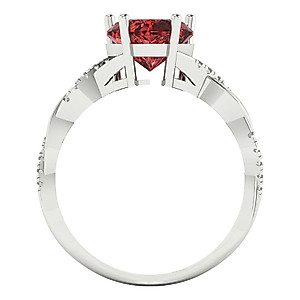 Clara Pucci 2.19 ct Heart Cut Criss Cross Solitaire Halo Natural Garnet Designer Anniversary Bridal Engagement Ring 14k White Gold 3.5