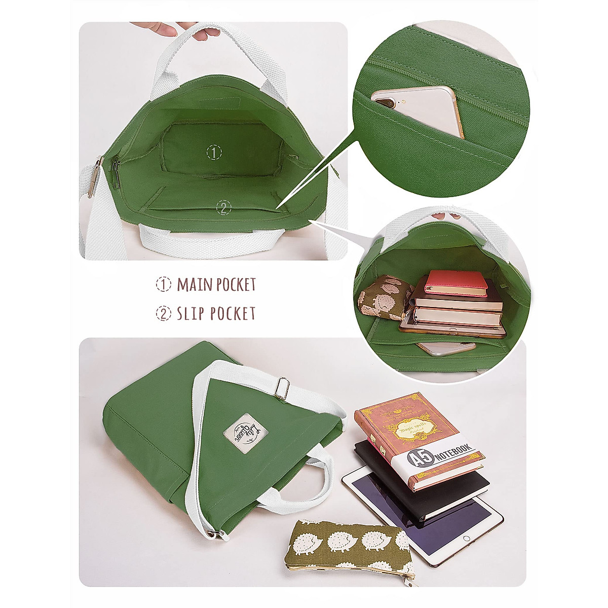 Lily queen Women Canvas Tote Handbags Casual Shoulder Work Bag Crossbody (Green)