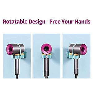 Hair Dryer Holder Wall Mounted, Rotatable Hair Dryer Holder No Drill Blow Dryer Holder Handsfree Adjustable Hair Dryer Stand Hairdryer Holder for Bathroom Wall Cabinet Door Hair Dryer Organizer