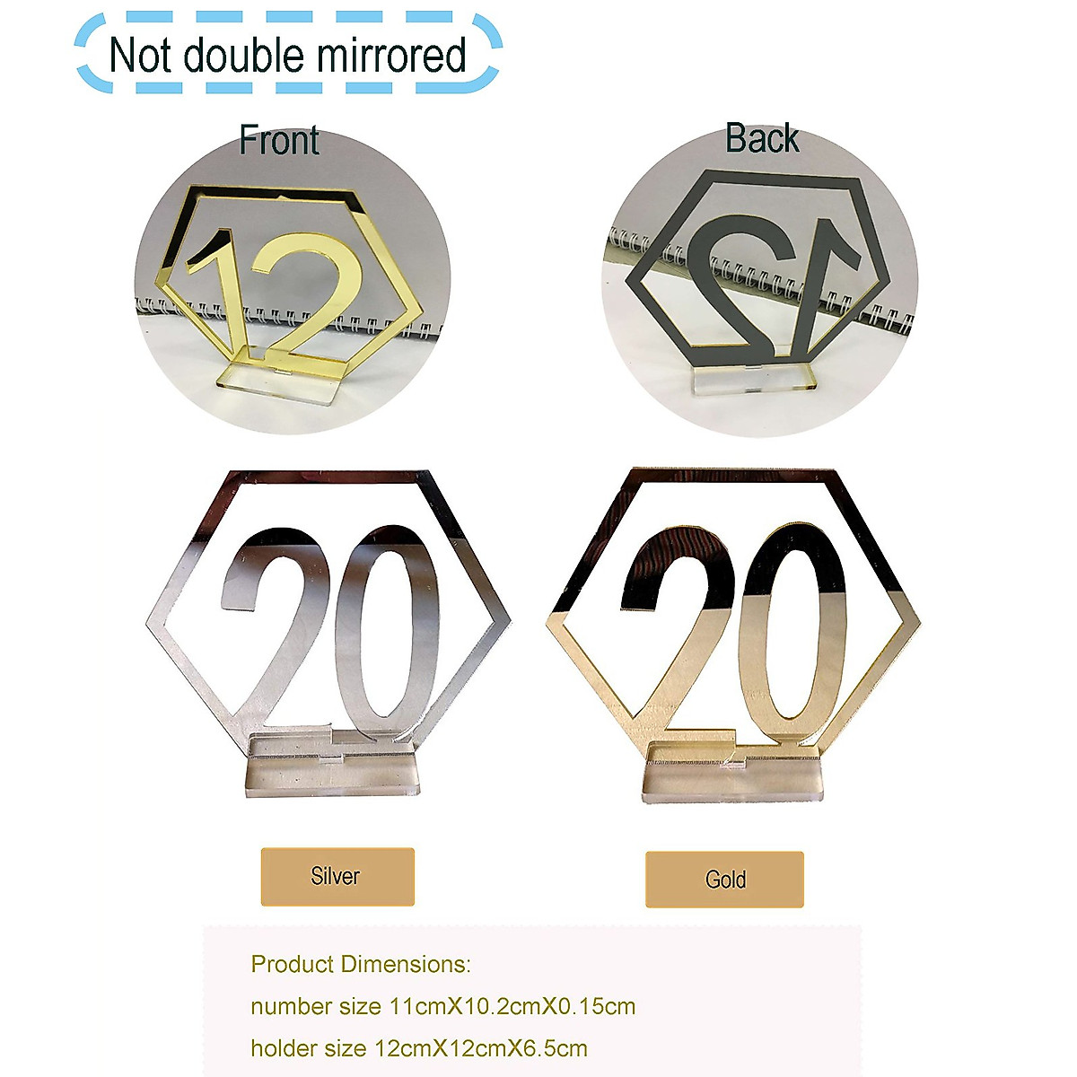 Fashionclubs Table Numbers, 1-20 Wedding Acrylic Table Numbers with Holder Base Party Card Table Holder,Hexagon Shape,Perfect for Wedding Reception and Decoration (Silver)