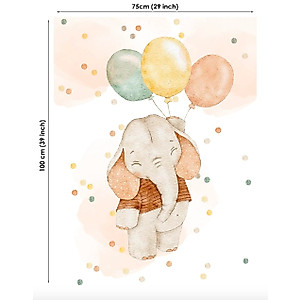 Generic Elephant with Balloons Cotton Fabric Panel 29x39in, Quilting Panel, Baby Quilt Panel, Cotton Baby Panel, Blanket Panel, Bedding Panel, White, Grey, Green