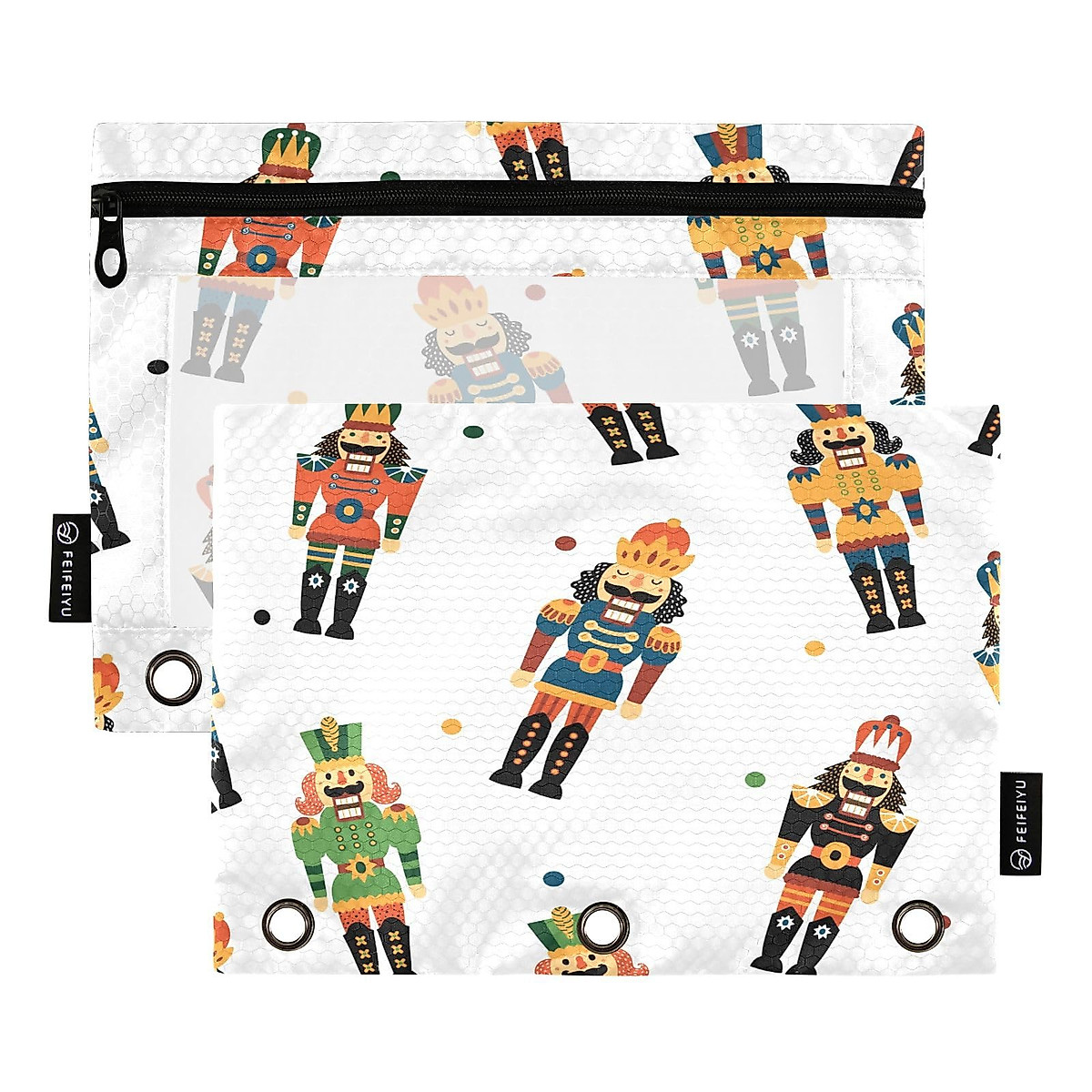 MCHIVER Christmas Nutcracker Pencil Pouch for 3 Ring Binder Pencil Case with Zipper Clear Window Binder Bag for Daily Office 2 Pack