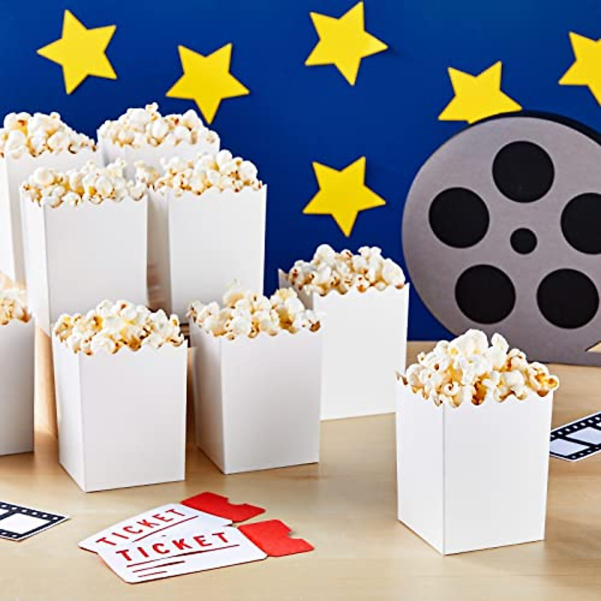 100 Pack Mini Popcorn Containers for Party Supplies, Bulk White Treat Boxes with Scalloped Edges for Movie Night Decorations (3 x 4 In)