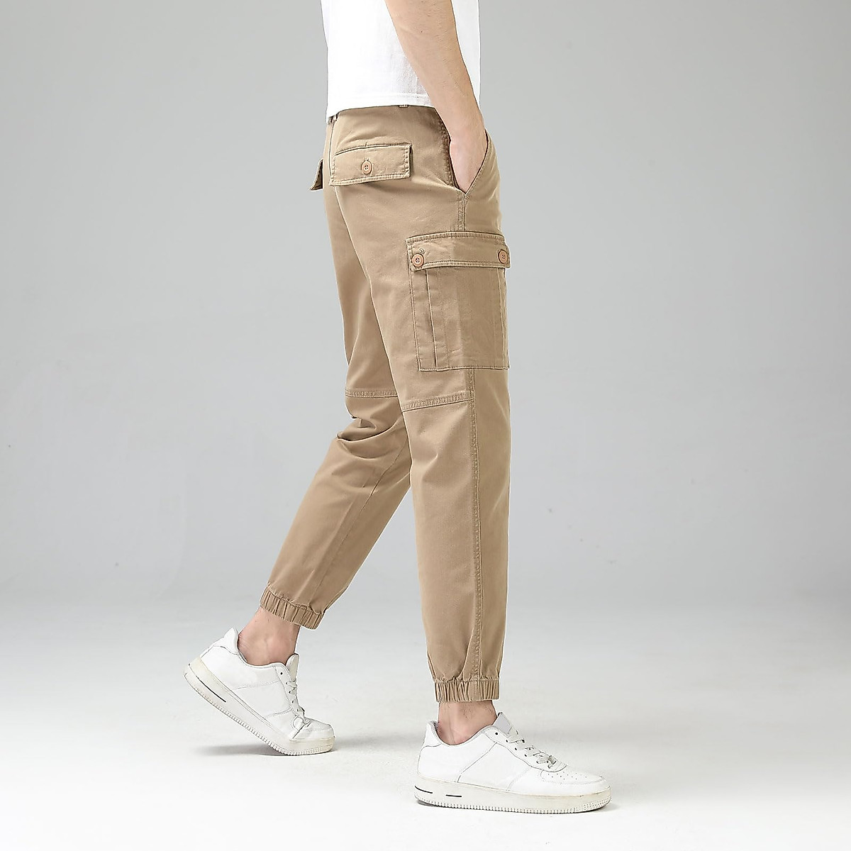 Plaid&Plain Men's Casual Cargo Joggers Sweatpants Chino Tapered Stretch Hiking Twill Pants with Pockets C803 DPK 34