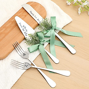 Sage Green Wedding Cake Knife & Server Set with Stainless Steel Blades Mr. and Mrs. Forks with Artificial Plant Ribbon Bowknot Perfect Addition to Your Wedding Celebrations Anniversaries Showers