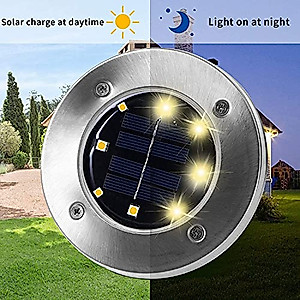 Otdair Solar Ground Lights, 8 LED Warm Light Outdoor Solar Disk Lights, Waterproof In-Ground Lights, Solar Garden Lights, Landscape Lights for Pathway, Yard, Deck, Patio, Walkway, 12 Packs
