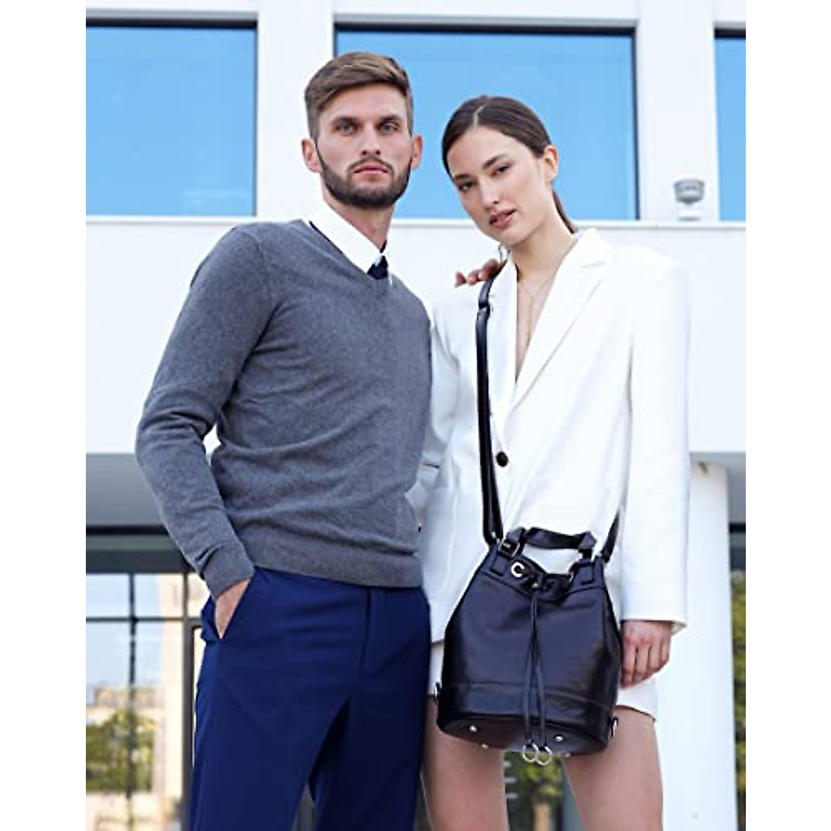 Time Resistance Leather Bucket Bag Full Grain Real Leather Tote Bag for Women (Black)