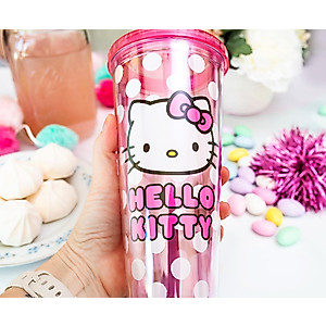 Silver Buffalo Sanrio Hello Kitty Face Carnival Cup With Lid and Topper Straw | Holds 24 Ounces