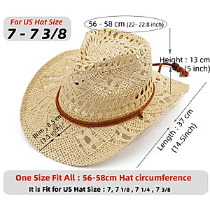 Melesh Adult Straw Sun Beach Western Cowgirl Cowboy Hat for Women (US, Alpha, One Size, Beige)