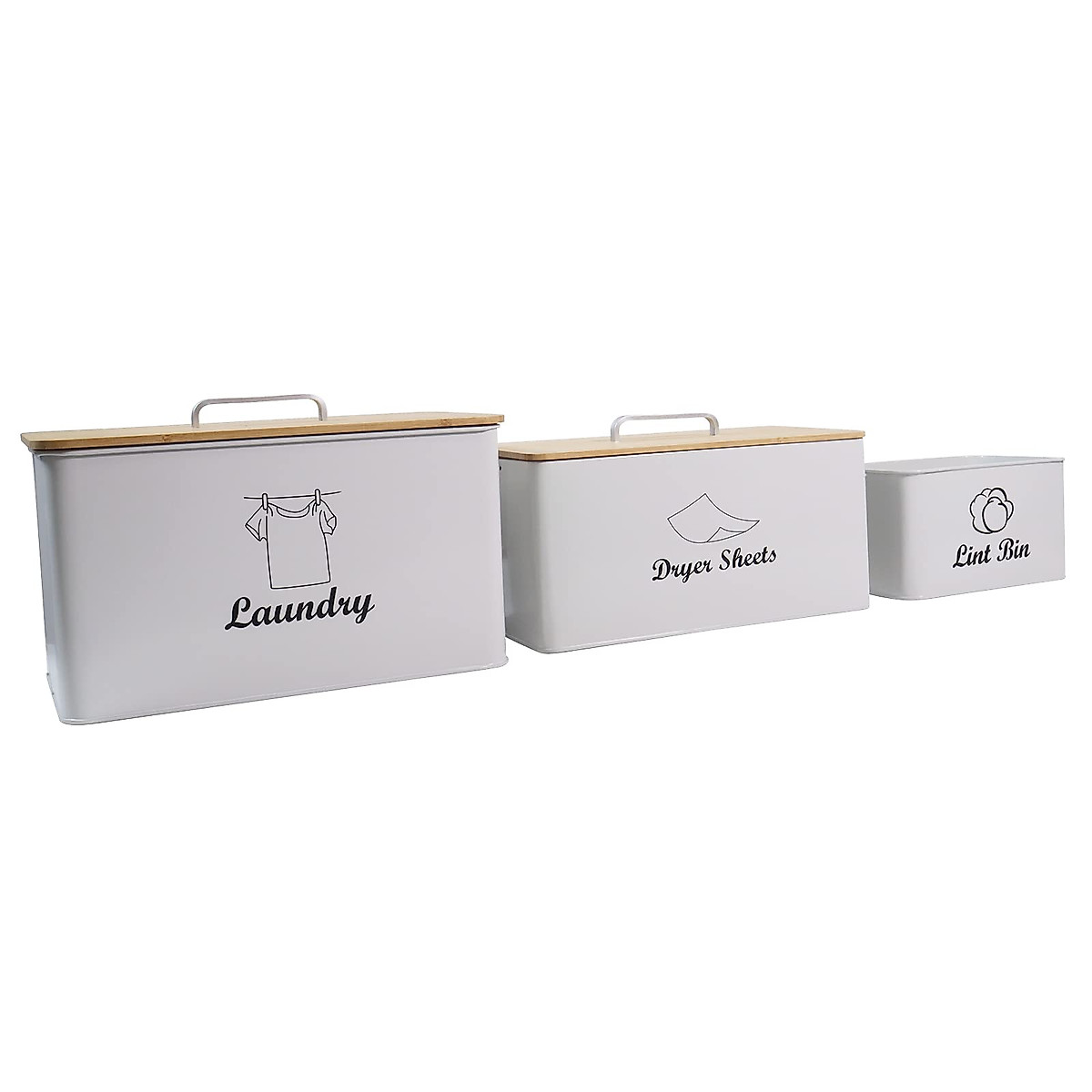 Gdfjiy 3-in-1 Set for Laundry Room Organization, Laundry Powder Container Dryer Sheet Holder & Lint Bin, Dryer Sheet Dispenser Metal Laundry Pods Holder Airtight Lid, Laundry Room Decor - White