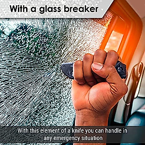 Black Pocket Knife - Serrated Sharp 3,5" Blade Folding Knives - Spring Assisted EDC Tactical Hunting Camping Knofe with Wire Cutter Glass Breaker and Pocket Clip for Men Women - Best Gift Idea HB 207