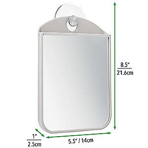 mDesign Bathroom Shower Suction Fog Away Shaving Mirror - Light Gray/Brushed