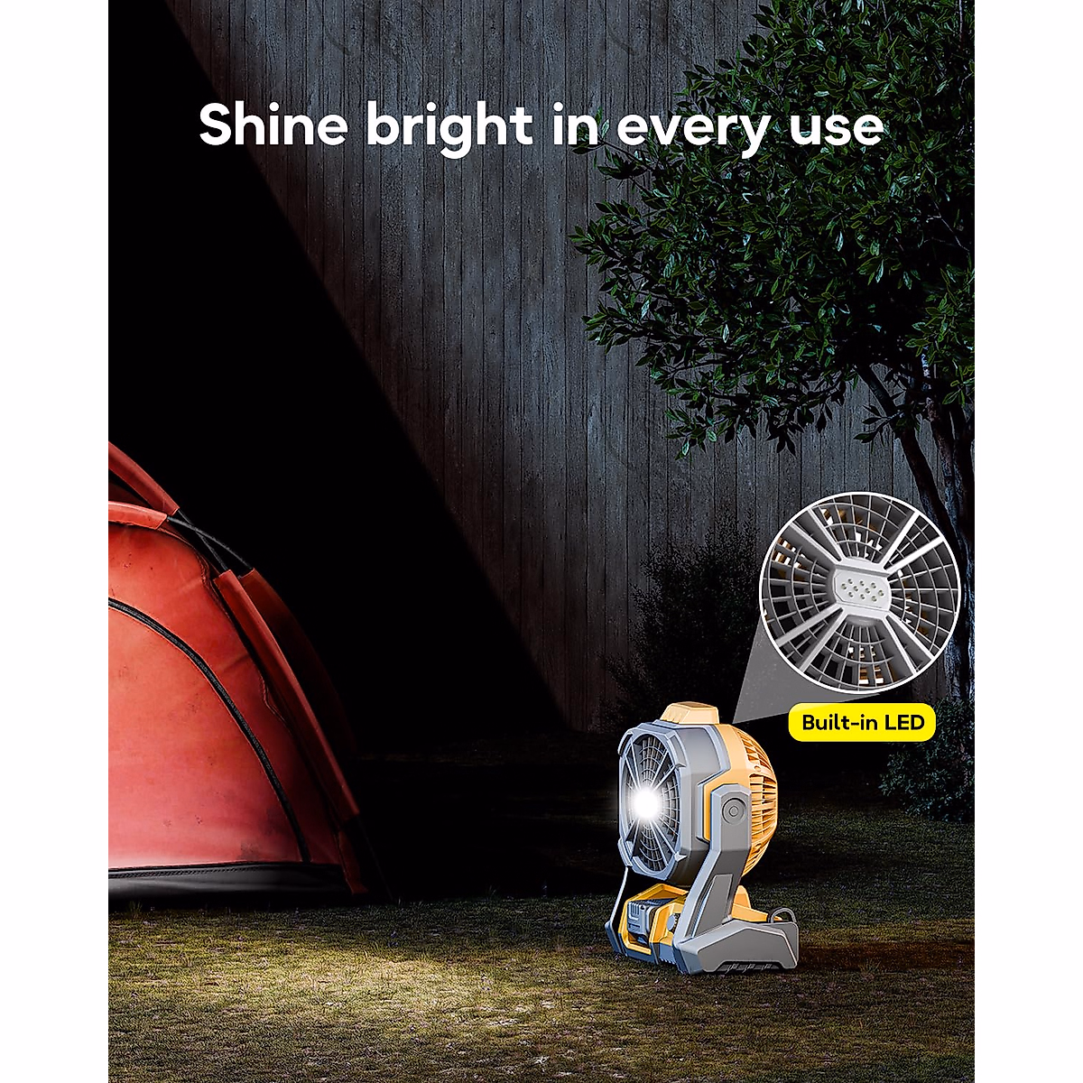 DeForce Battery Operated Fan, for DeWalt 20V Max Battery, Camping Fan Cordless, Option for Corded, with LED Lights, Variable Speed, Hook for Hanging, for Jobsite(Battery Not Included)