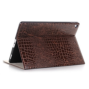iPad Pro 1st 2nd (12.9'') Case for Women, DMaos Crocodile Synthetic Leather Stand Folio Smart Cover, Auto Sleep/Wake, Document Card Holder - Brown