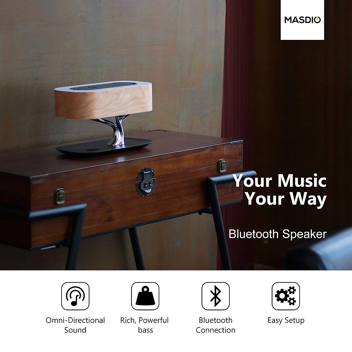 AMPULLA Masdio by Ampulla Bedside Lamp with Bluetooth Speaker and Wireless Charger, Table Lamp Desk Lamp with Sleep Mode Stepless Dimming