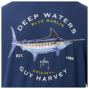 Guy Harvey Men’s Billfish Collection Short Sleeve T-Shirt, Estate Blue/Deep Waters, Large