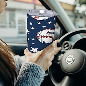 AYCZN Vintage Baseball Star 20 OZ Tumbler Stainless Steel Travel Coffee Mug, Sport Ball Insulated Water Bottle with Lid and 2 StrawsLeakproof Thermal Cup