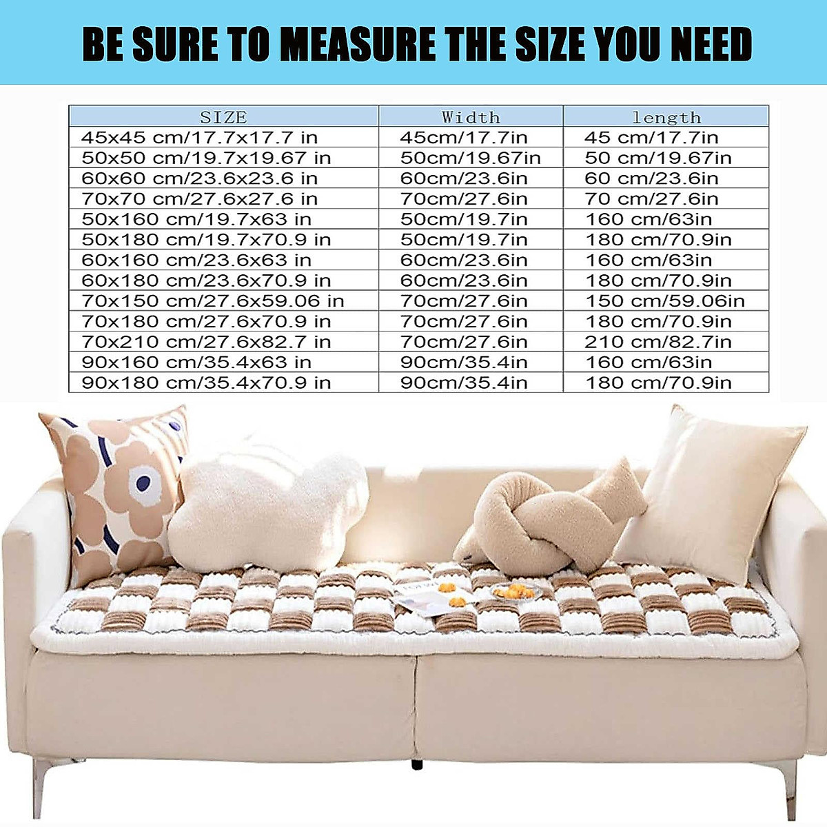 Pet Sofa Cover Bed Mat, Large Plaid Square Couch Cover - Cream-Coloured Non-Slip Furniture Floors Protector for Dog, Cat - Funnyfuzzy Mattress Protector