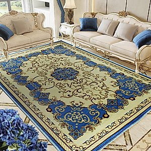 QUMOX 9'10"x6'6" European Palace Vintage Area Rug, Machine Washable, Non-Slip, Perfect for Living Room and Bedroom