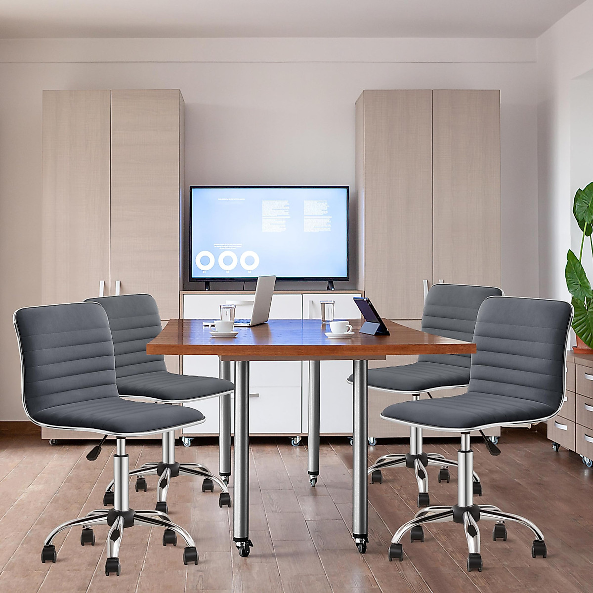 Yaheetech Velvet Armless Office Chair, Ergonomic Low Back Desk Chair with Adjustable Height/Wheels, Dark Gray