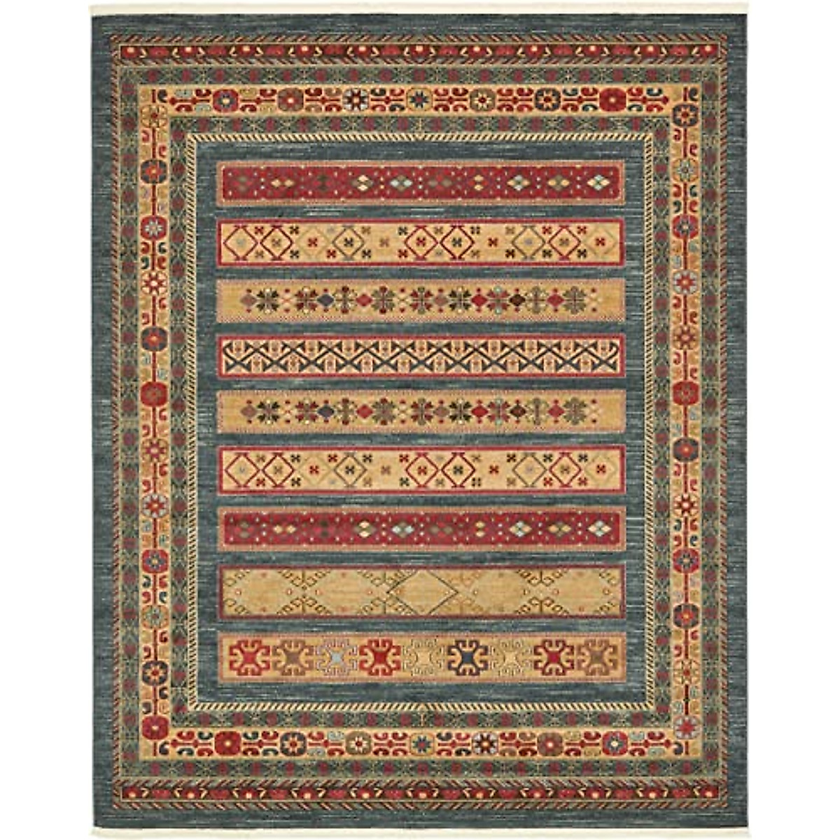 Unique Loom Fars Collection Modern Classic Tribal Inspired Design with Border Area Rug, (Rectangular 8' 0" x 10' 0", Blue/ Light Blue)