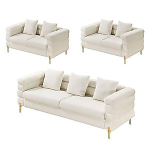 AMERLIFE Sofa, 3 Piece Set 85 inch Oversized Sofa- Comfy Sofa Couch, 3 Seater Sofa and Loveseat for Living Room- Bouclé Deep Seat Sofa White