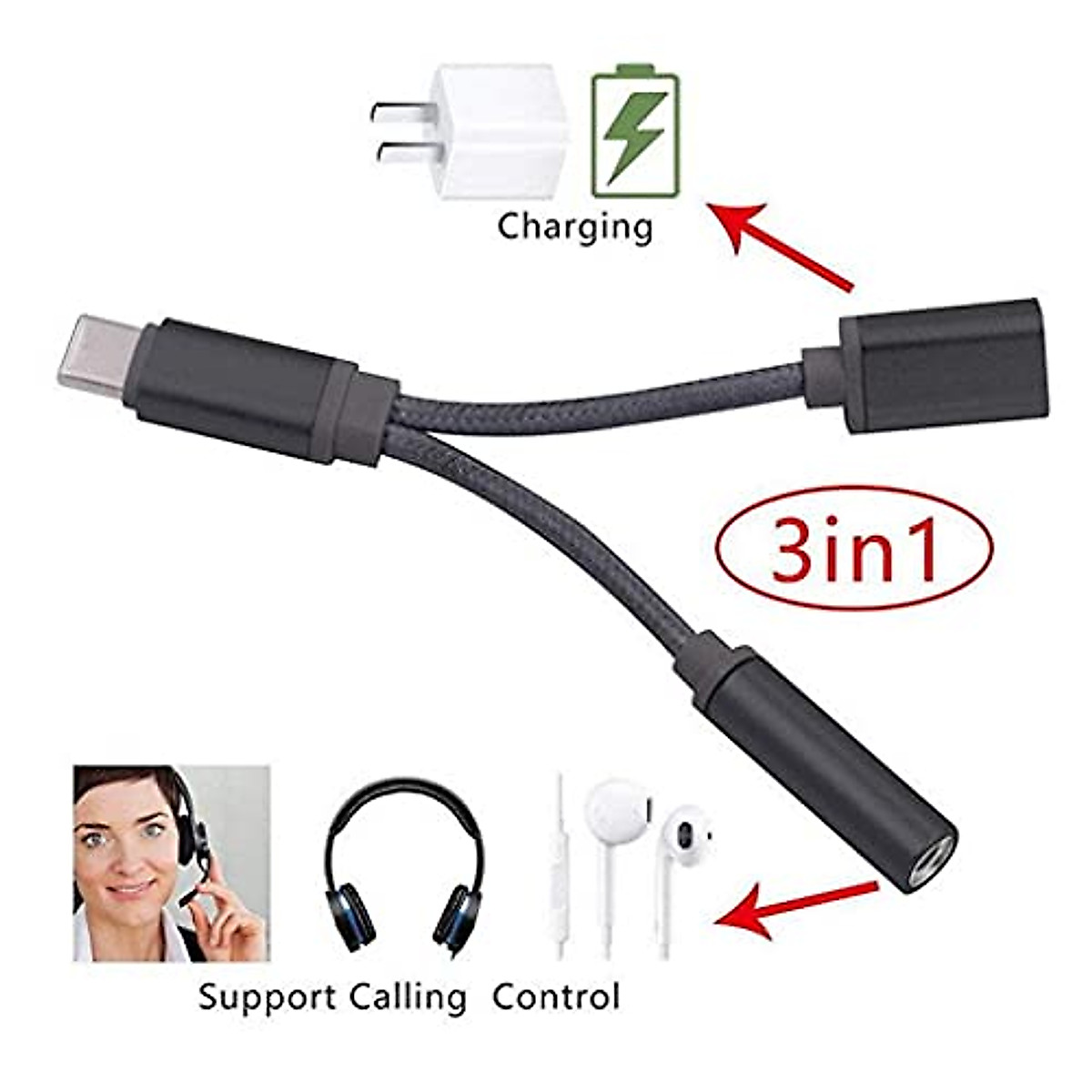 Kingjinglo USB C to 3.5 Mm Headphone Jack Adapter Compatible with Type C to Headphone Auxiliary Cable Digital Audio Converter Type-c Adapter Cable